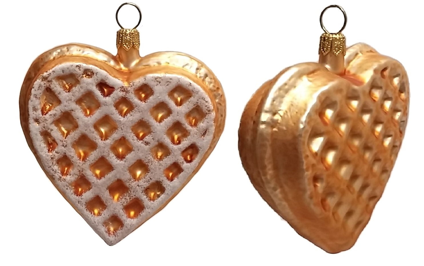 Heart Shaped Waffle Polish Glass Christmas Ornament Set of 2 ...