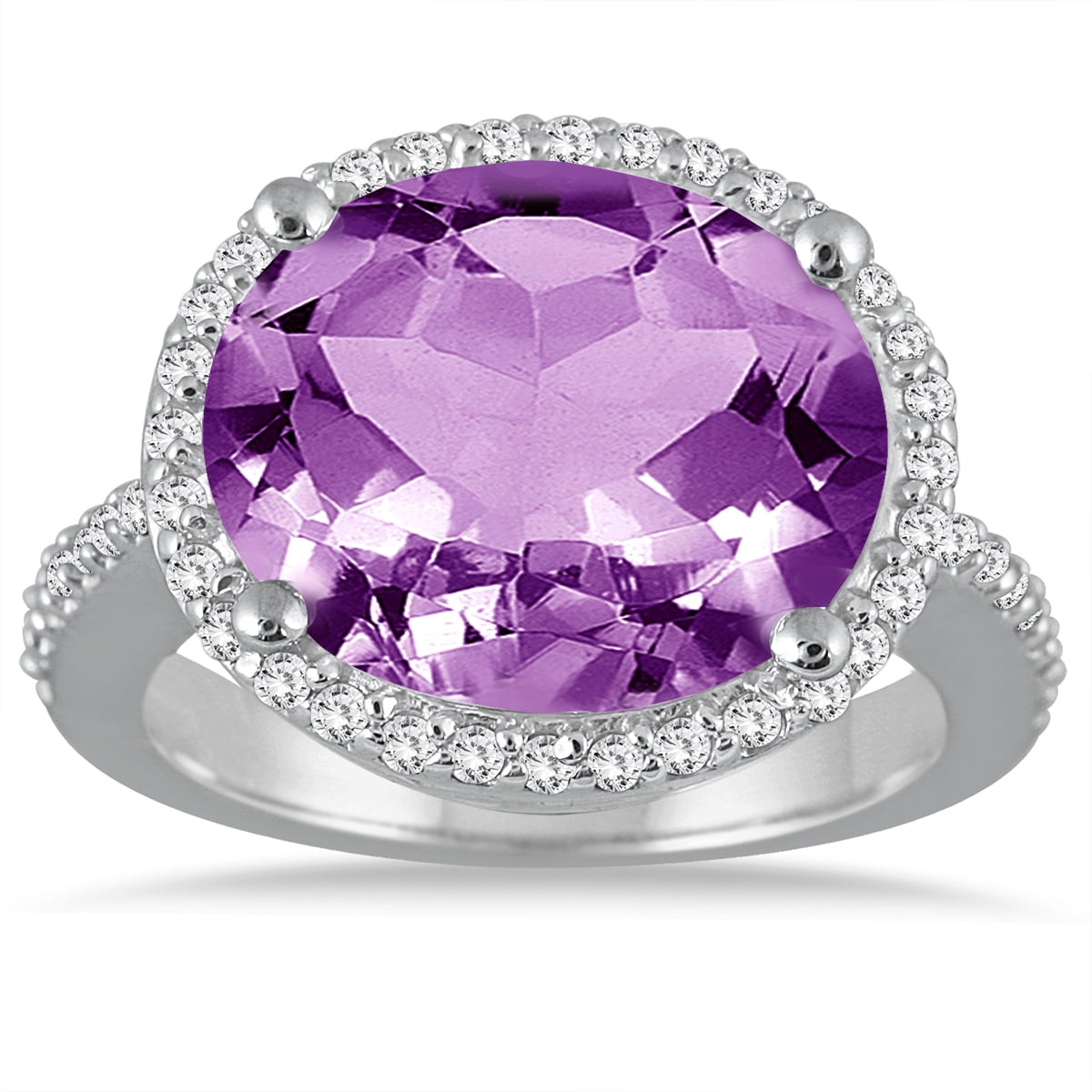 SZUL Women s 8 Carat Oval Amethyst And Diamond Ring In 14K White Gold szul-women-s-8-carat-oval-amethyst-and-diamond-ring-in-14k-white-gold