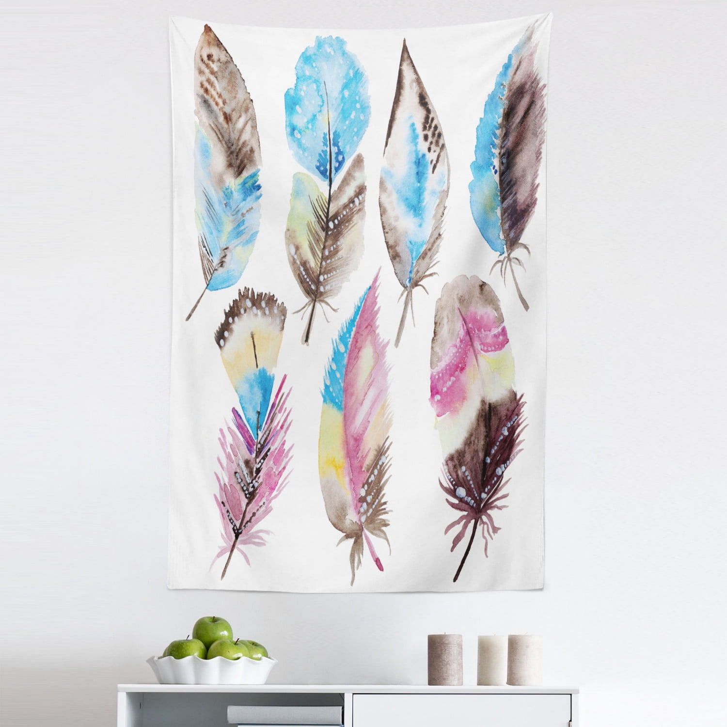 Feather Tapestry, Abstract Feathers with Display Watercolor Style Boho ...
