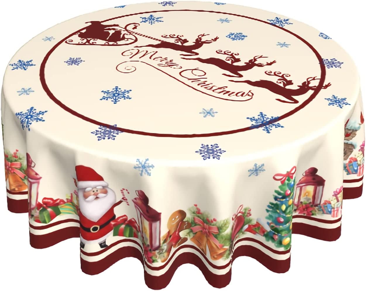 Christmas Round Tablecloth 60 Inch Christmas Tree Santa Claus Table ...
