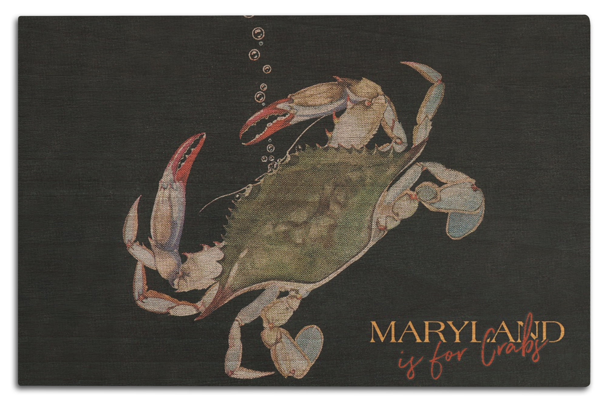 Maryland is for Crabs, Blue Crab, Black Background Birch Wood Wall Sign ...