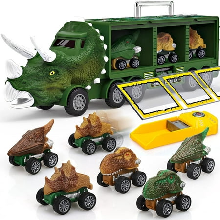 EAYY Dinosaur Truck with 6 Pull Back Dinosaur Cars, Dinosaur Toys for ...
