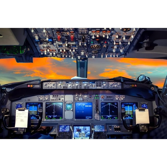 Cockpit Poster Cessna Flight Deck F 16 737 Airplane Cockpit at Sunset ...