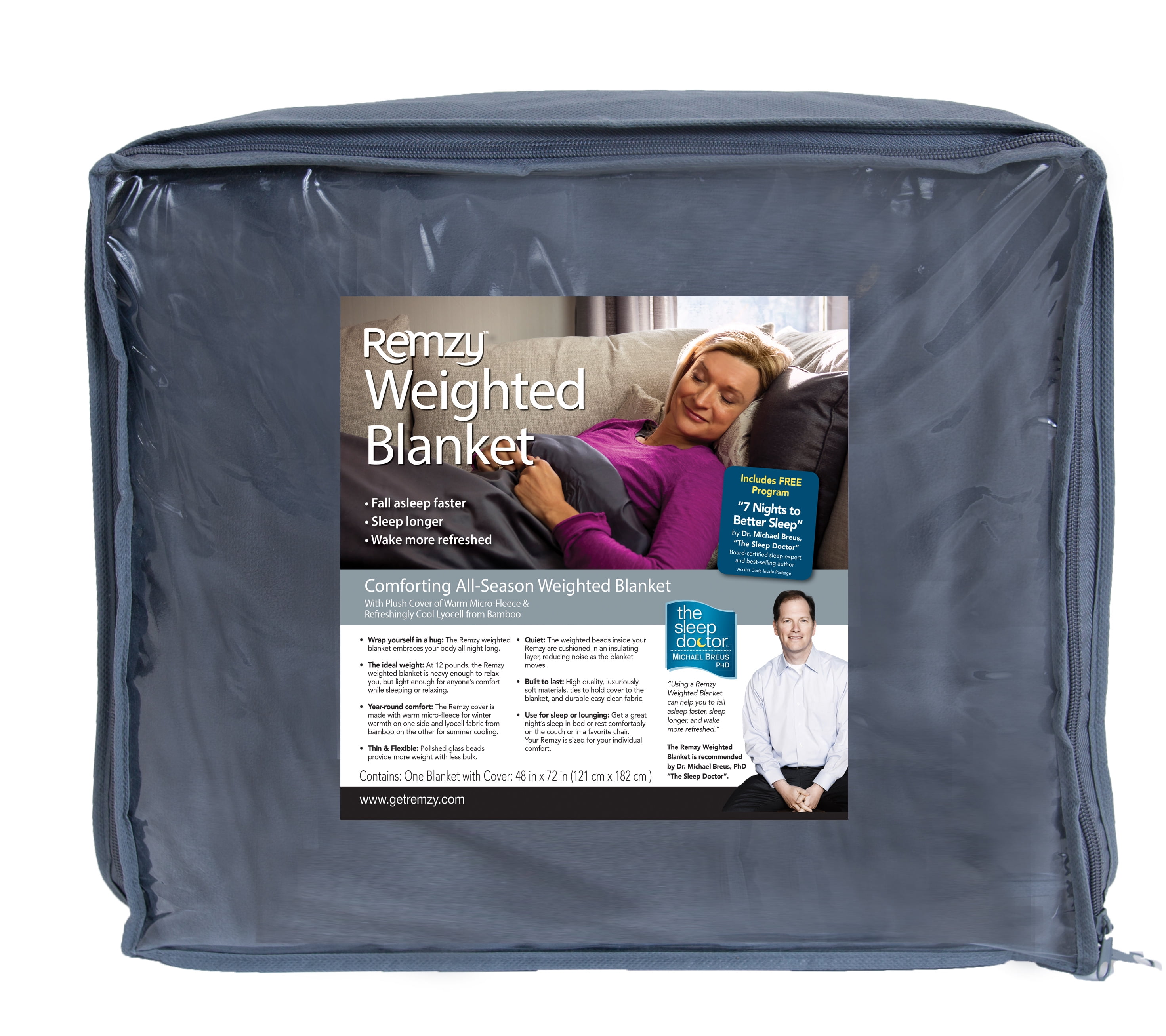 Remzy SL Weighted Blanket w/ Premium Duvet Cover 48"x72", 12 lbs ...