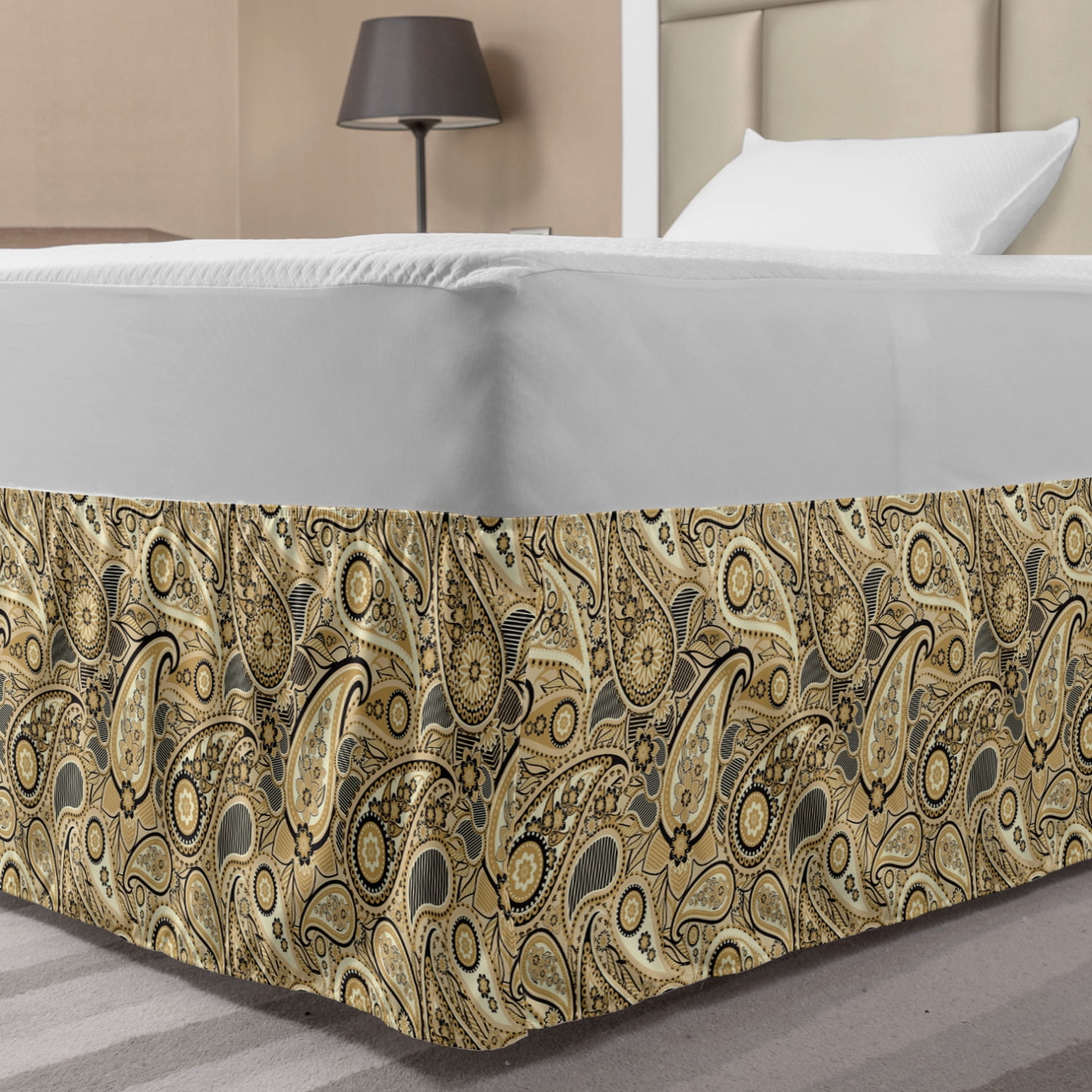 Paisley Bed Skirt Traditional Pattern With Flowers Leaves With Stripes