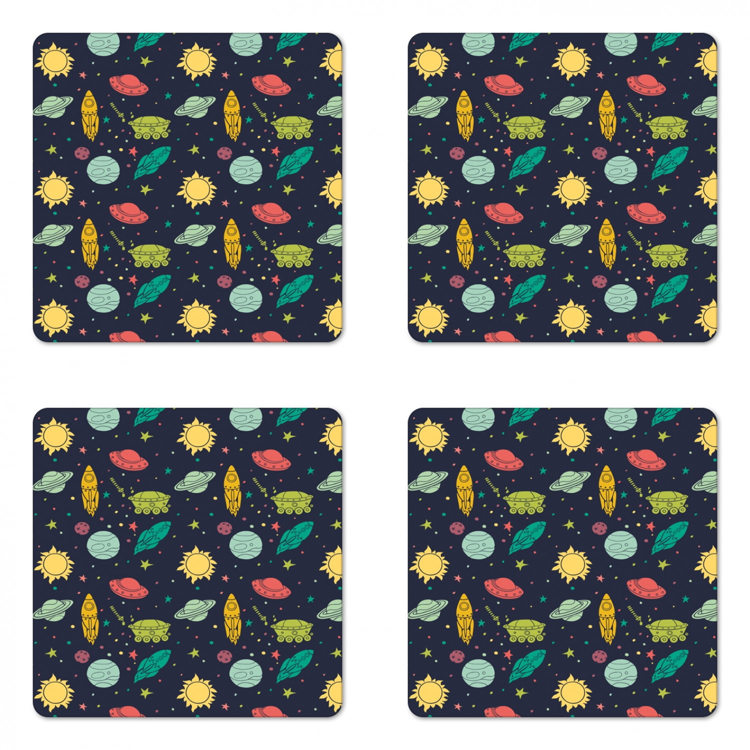 Outer Space Coaster Set of 4, Galaxy Themed Image with Stars Planets ...