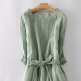 fartey Womens Cotton Linen Dress Tunic Fit 3/4 Length Sleeve Striped ...