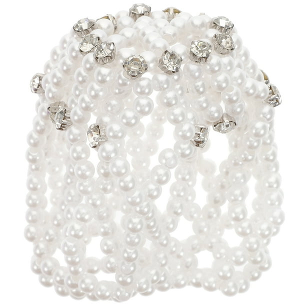 Elastic Crochet Hair Snood Rhinestone Pearl Ballet Hair Bun Covers for ...