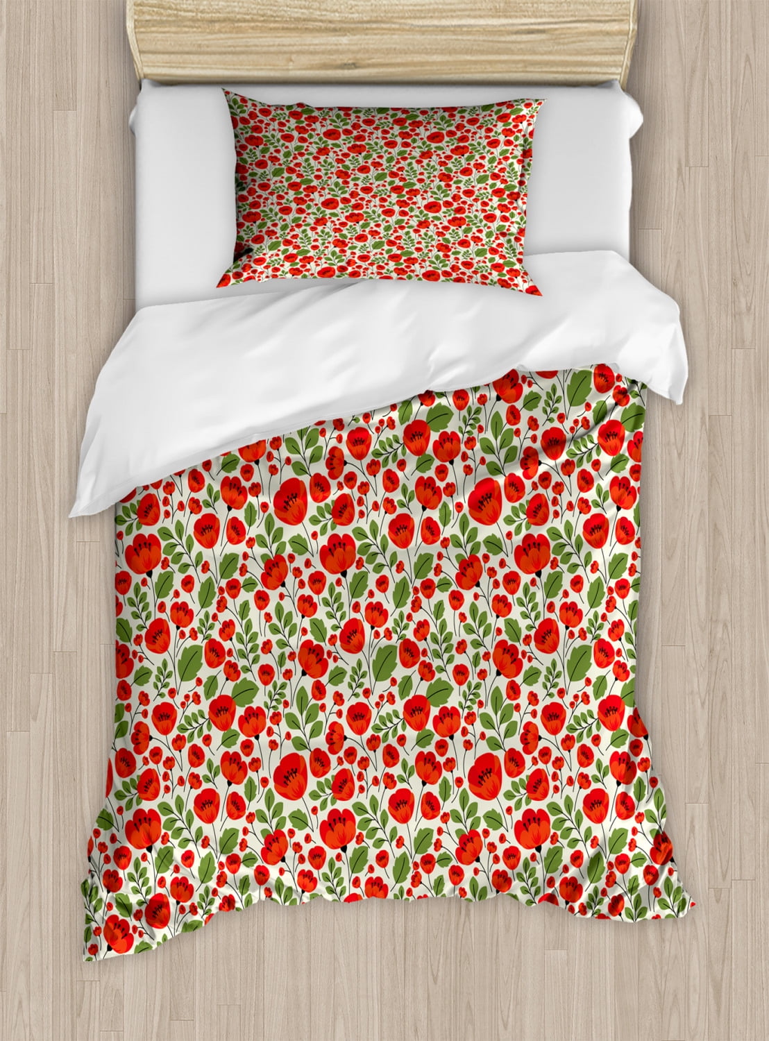 Poppy Duvet Cover Set Twin Size, Abstract Floral Arrangement Doodle ...
