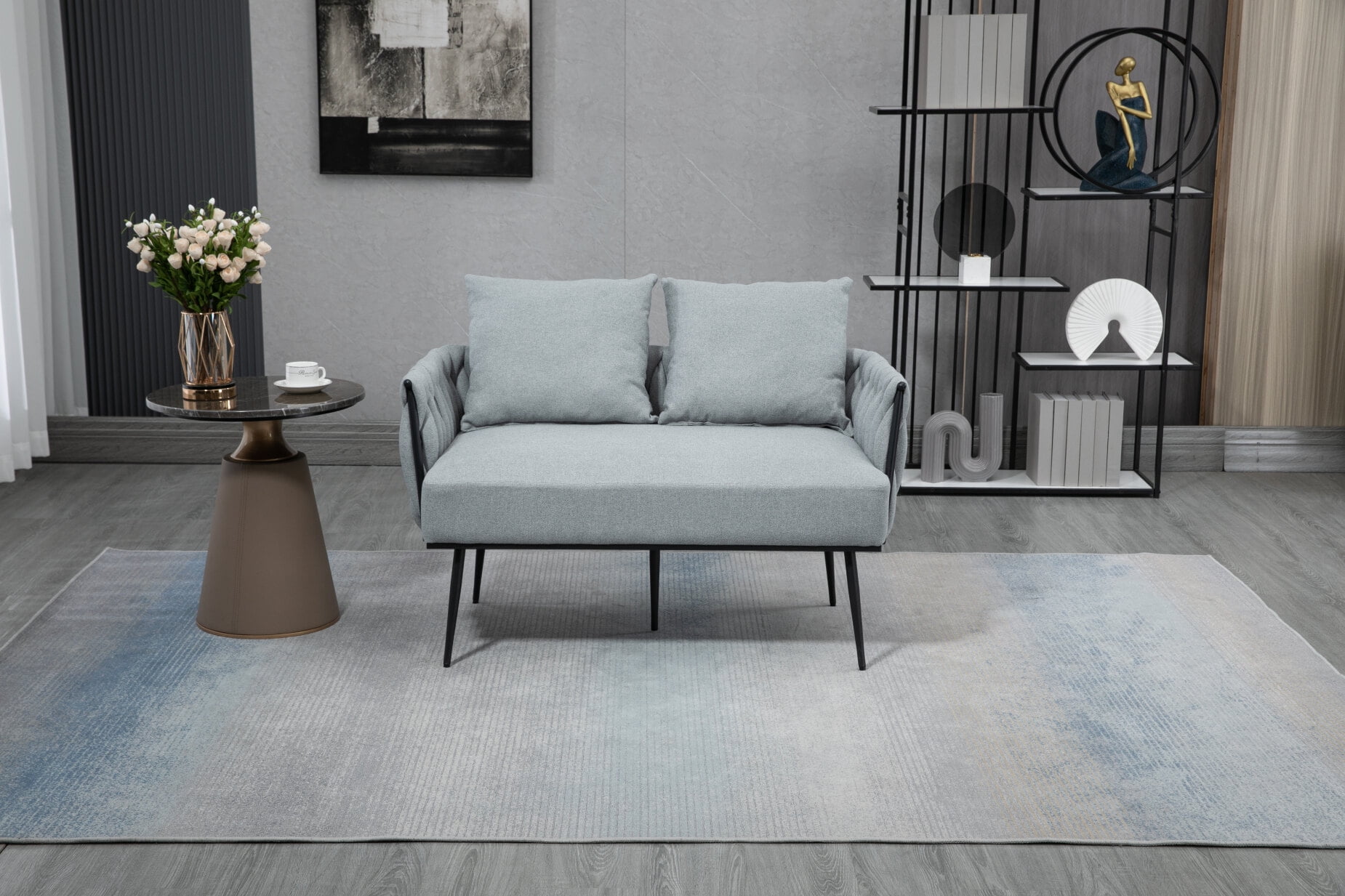 Modern Linen Accent Sofa, Upholstered Tufted Sofa with Metal Frame ...