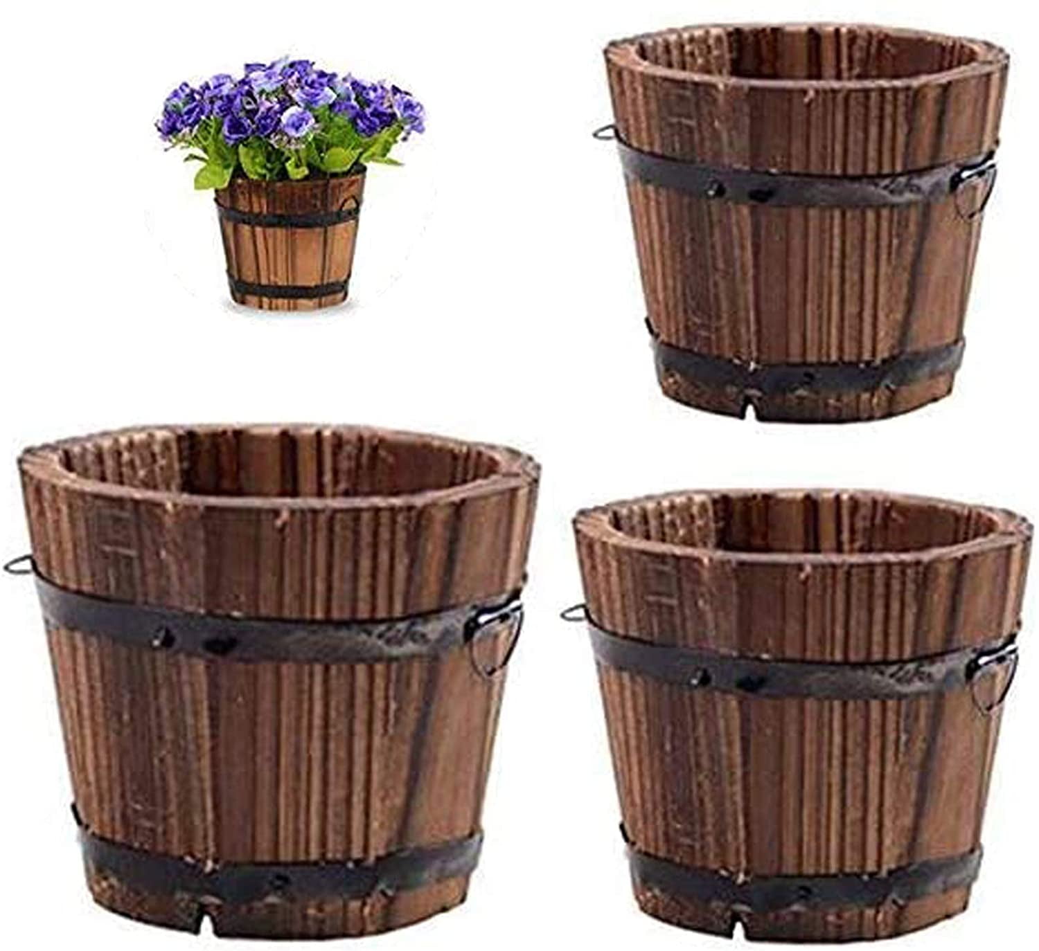 Limei 1 Pack Rustic Succulent Planter Box Wood Barrels Flower Pot Plant ...