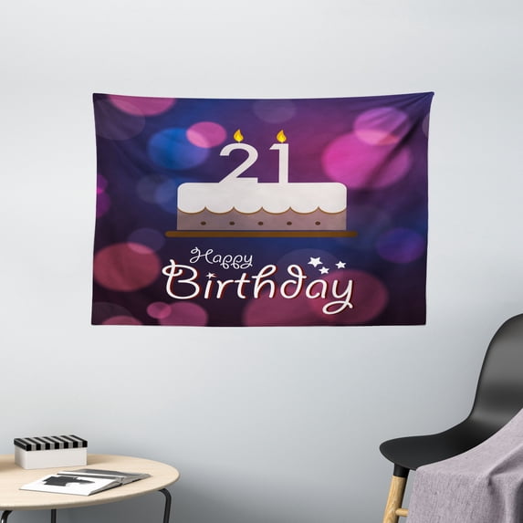 21st Birthday Decorations Tapestry, Happy Birthday Quote with Stars on ...