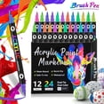 12Pcs Acrylic Paint Pen Double Ended Brush Tip Acrylic Markers 24 Color ...