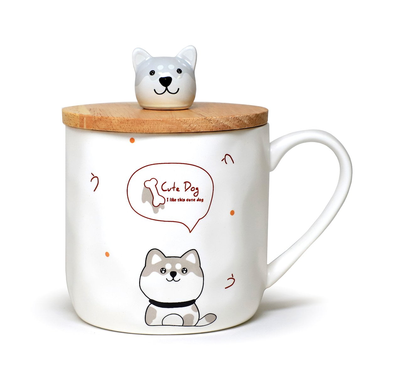 Cute Dog Ceramic Mug with Spoon and Wood Lid - Walmart.com