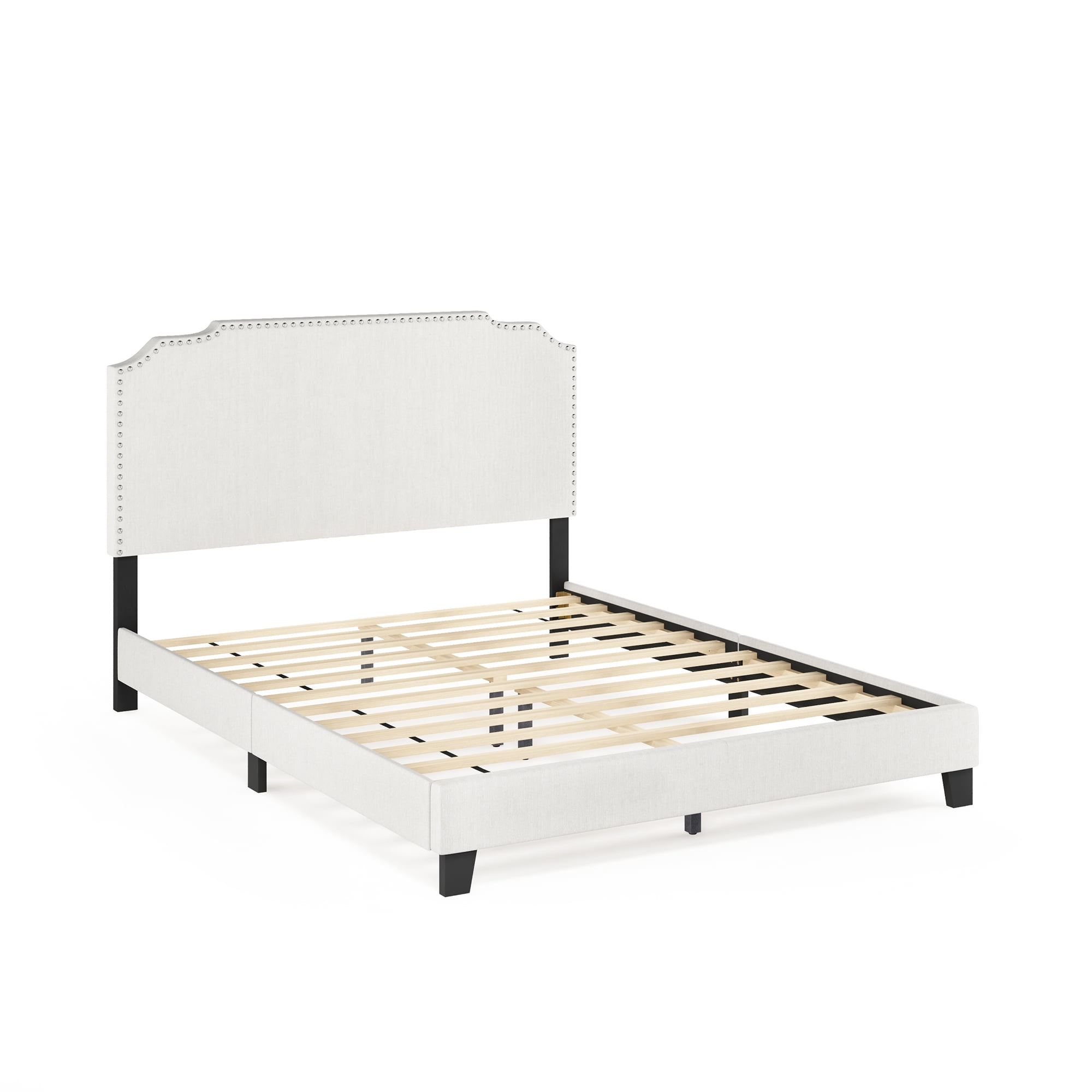 Furinno Nadia Nailhead Trim Bed Frame, Linen, Queen - Walmart.com