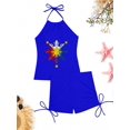 Blue Halter Tankini Set With Philippine Sun Graphic, Drawstring Side ...