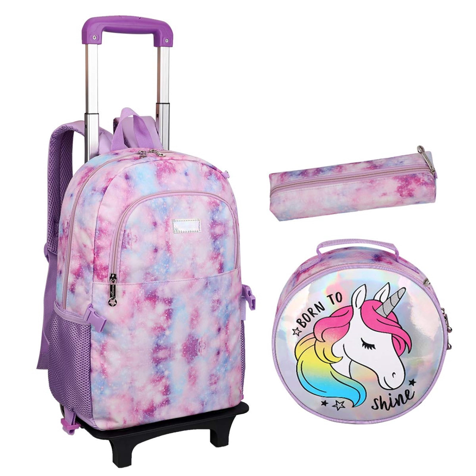 lvyH Children's Rolling Backpack, 3pcs Set School Roller Bookbag with ...