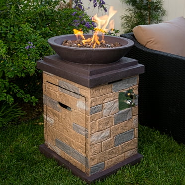 Costway Patio Propane Burning Fire Bowl Column W/ Lava Rocks & Cover ...