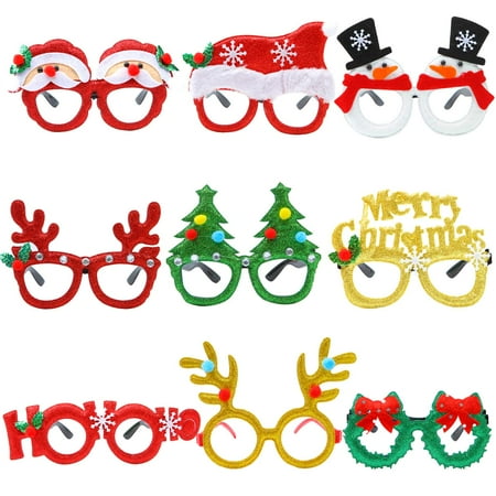 Gohope Christmas Party Glitter Glasses Santa Snowman Antlers Glasses ...