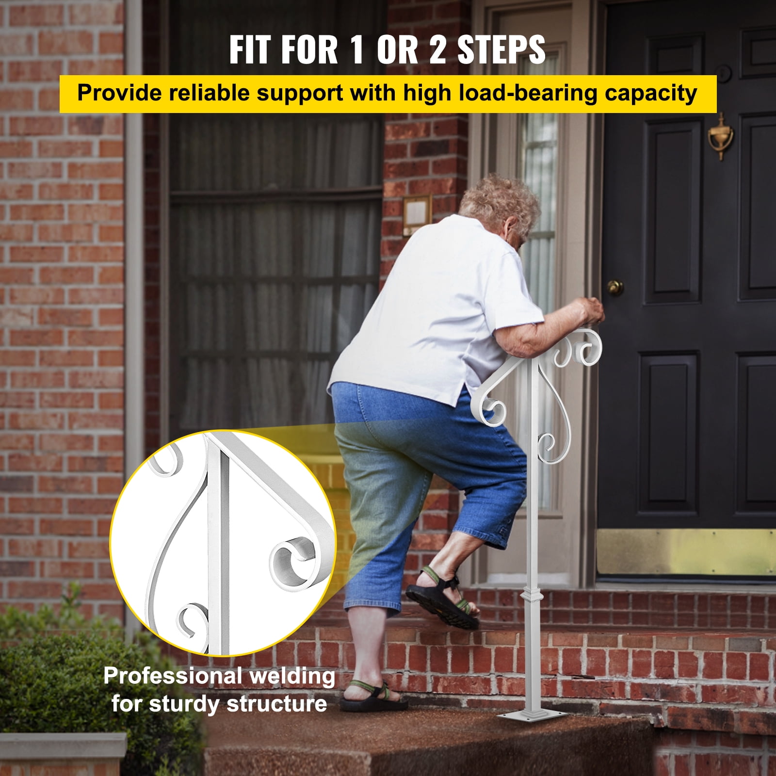 Buy VEVOR Single Post Handrail Fits 1 or 2 Steps Wrought Iron Post ...