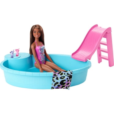 Barbie Doll and Pool Playset with Slide and Accessories, Blonde in ...