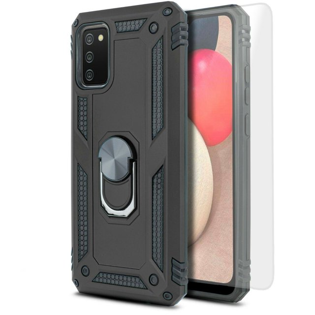 for Samsung Galaxy A02S A02s with Tempered Glass Ring Metal Finger Loop ...