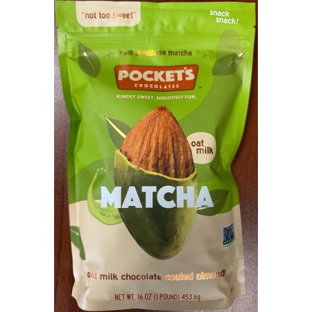 Pocket s Chocolates Matcha Oat Milk Chocolate Coated Almonds 16 OZ ...