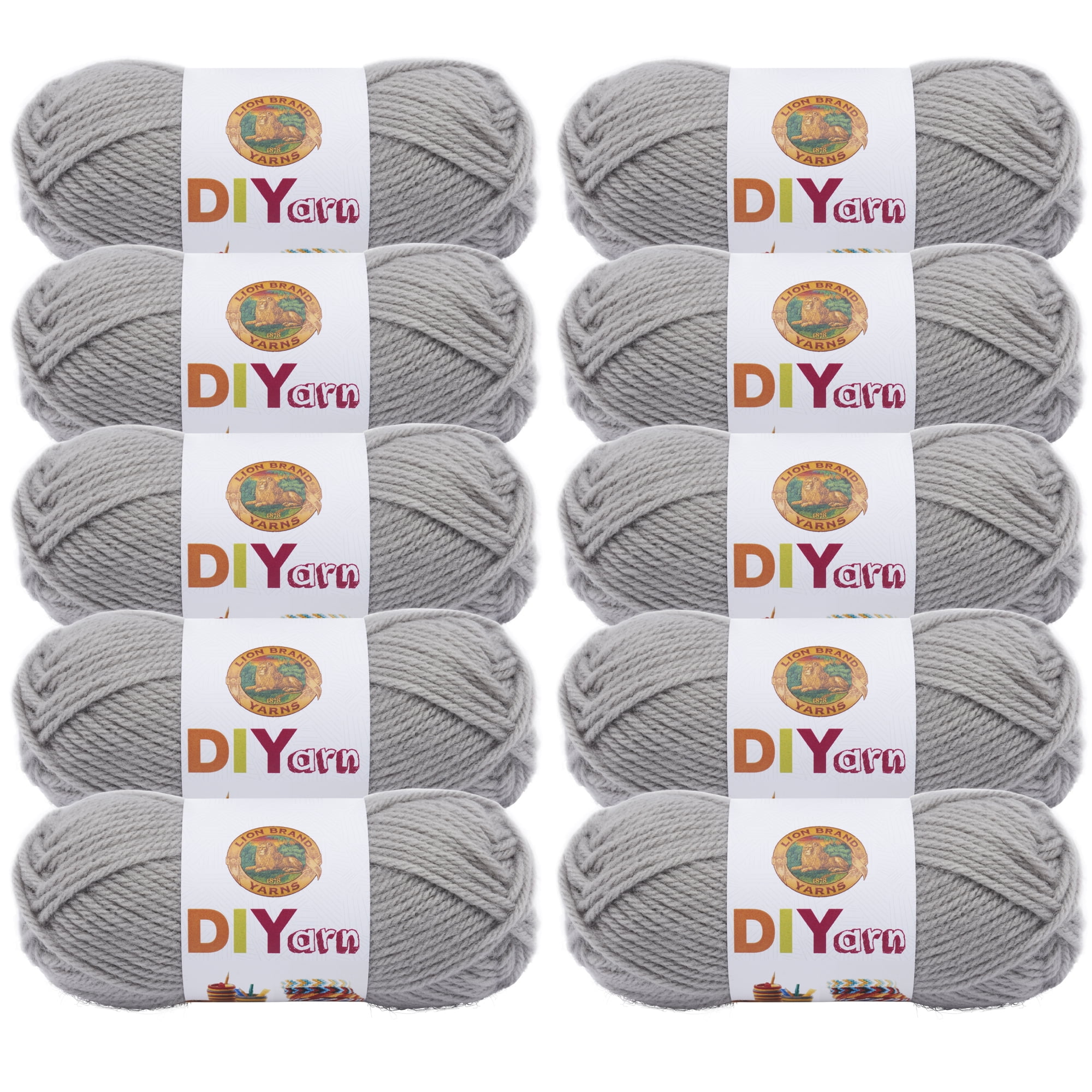 Lion Brand Yarn DIYarn Grey Craft Medium Acrylic Gray Yarn 10 Pack ...