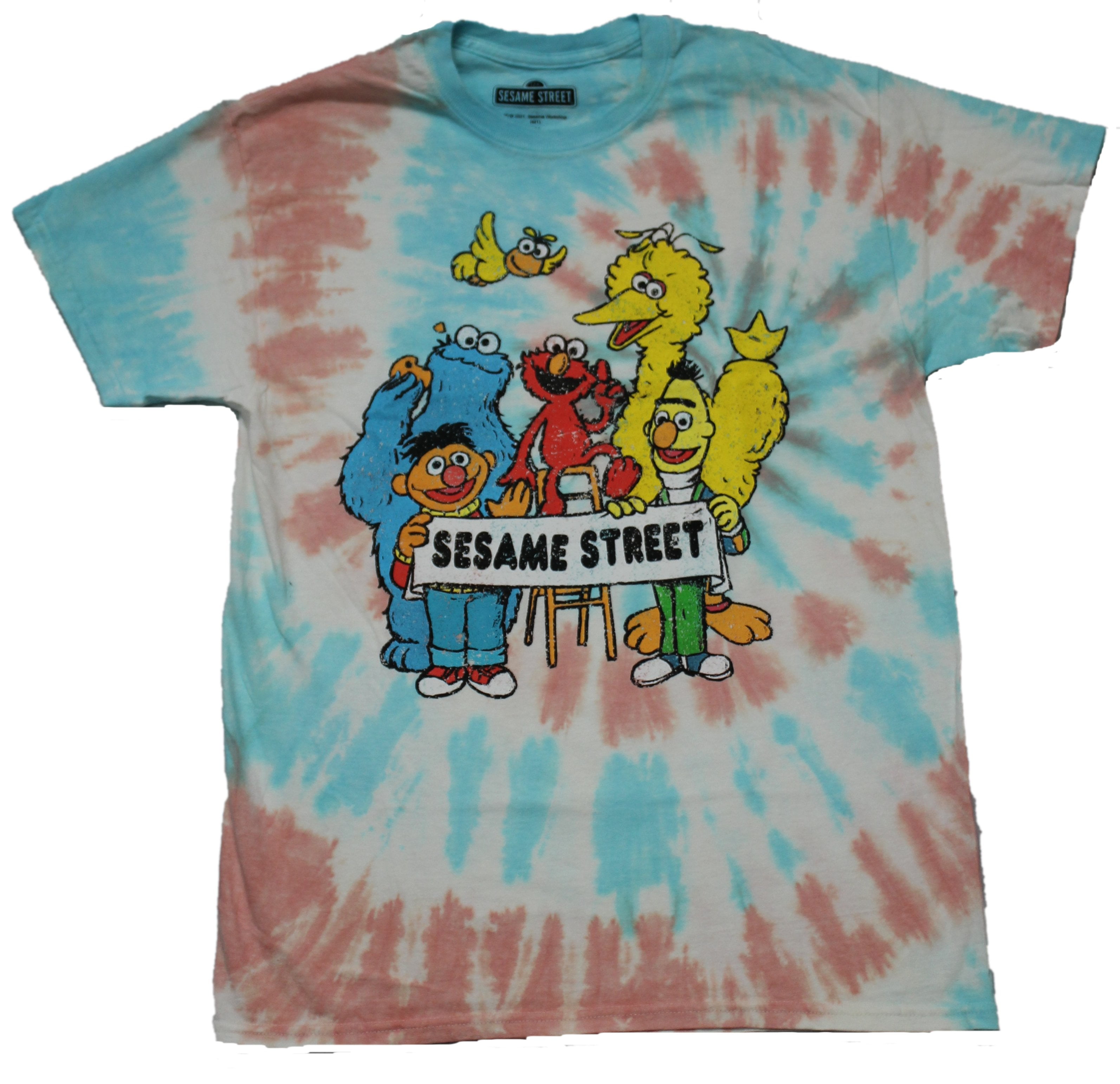 Sesame Street Mens T-Shirt - Bert Ernie Elmo Big Bird Holding Sign ...