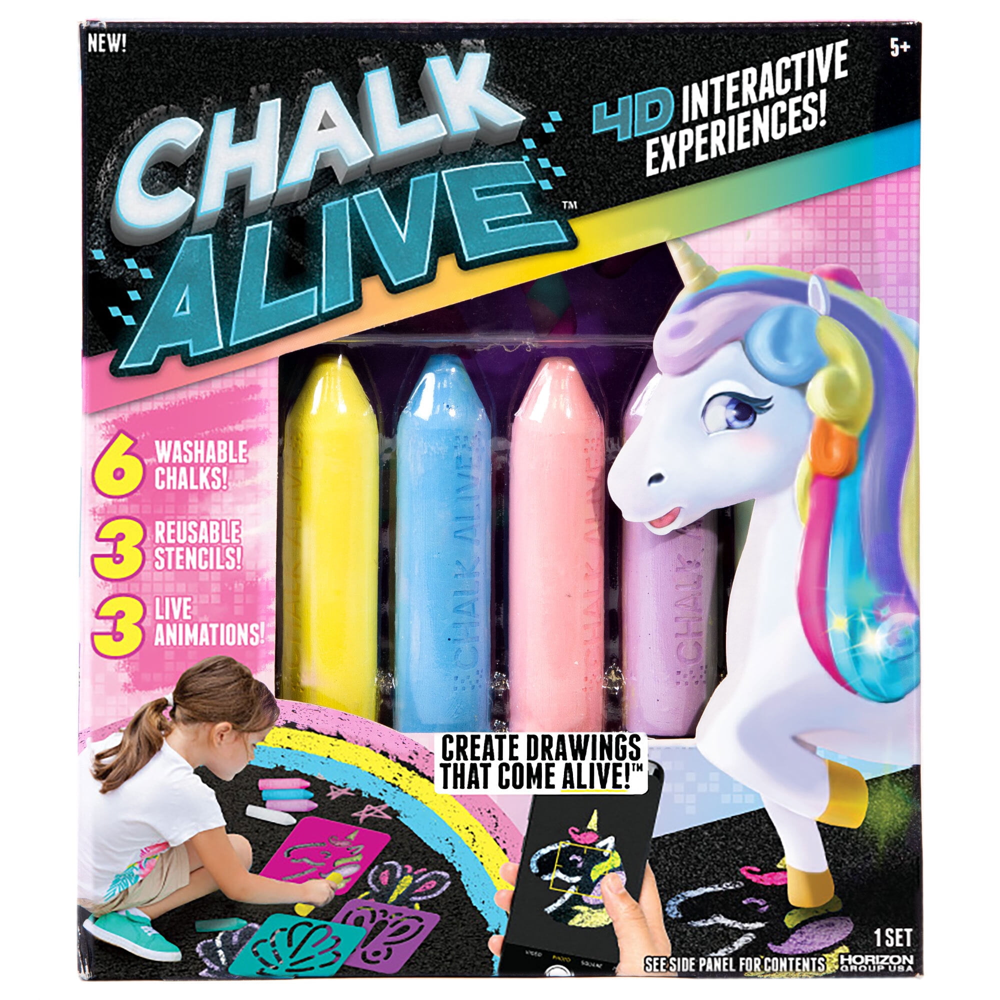 Chalk Alive 4D Interactive Chalk Art, Stencils Include Unicorn, Mermaid ...