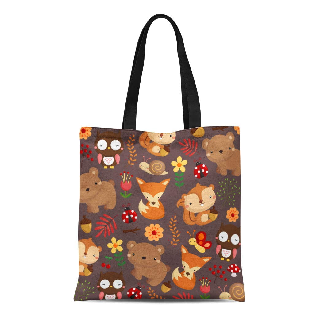 SIDONKU Canvas Bag Resuable Tote Grocery Shopping Bags Cute Woodland ...