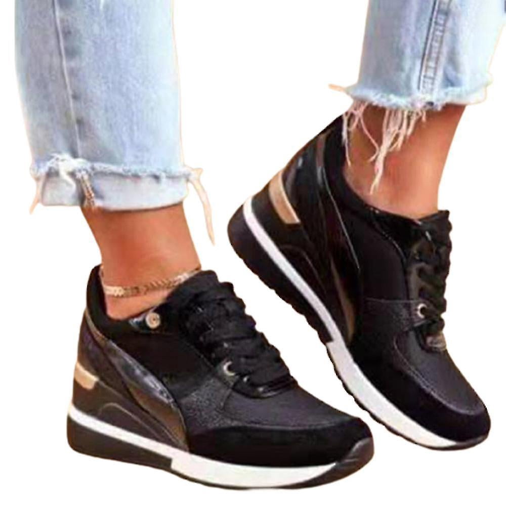 Women's Lace Up Wedge Jogging Sneakers Gym Joggers Sports Trainers ...