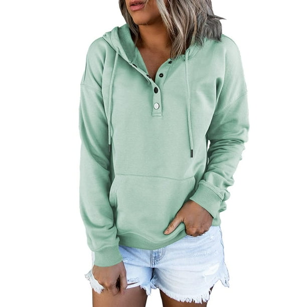 MOSHU Half Boutton Womens Hoodies Drawstring Hooded Sweatshirts for ...