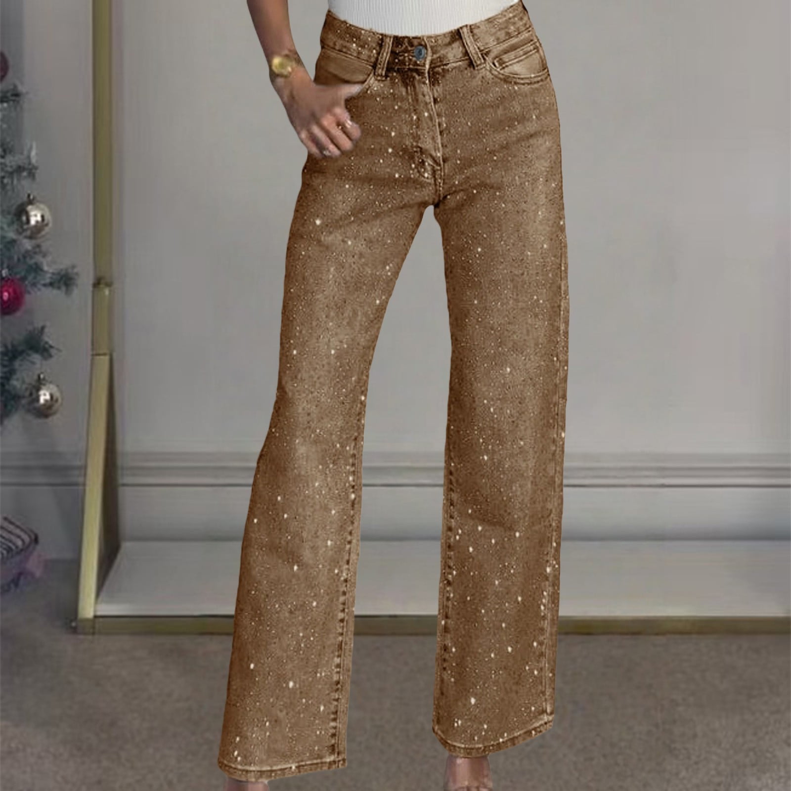 Click here for Hassda Womens High Waisted Rhinestone Jeans  Strai... prices