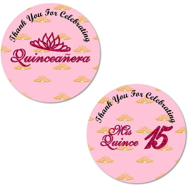 40 Quinceanera Stickers, 2 Inch Big Round Glossy Labels, Thank You for ...