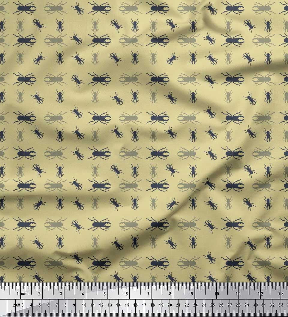 Soimoi Beige Silk Fabric Insect Print Fabric by the Yard 42 Inch Wide ...