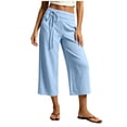 Capris for Women High Waisted Wide Leg Linen Pants Casual Loose Summer ...