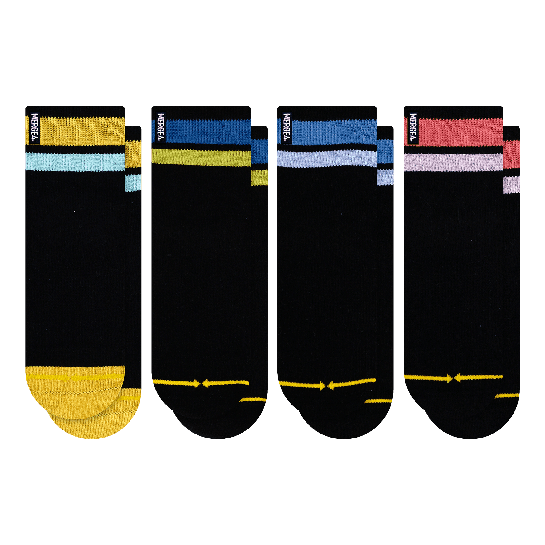 Black Stripe Quarter Crew Socks 4 Pack - Walmart.com
