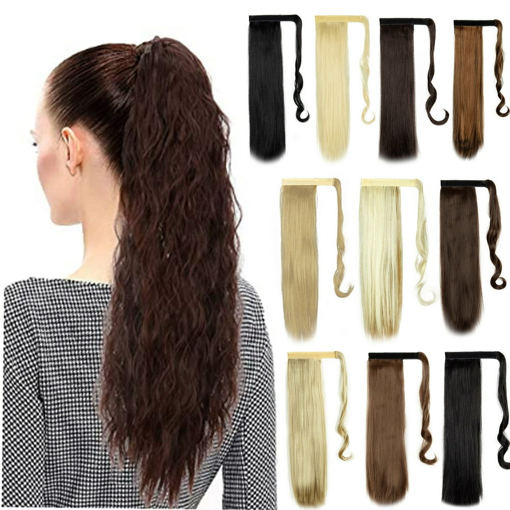 20" Long Straight Clip On Pony Tail Hair Pieces Ombre Dip Dyed Wrap ...