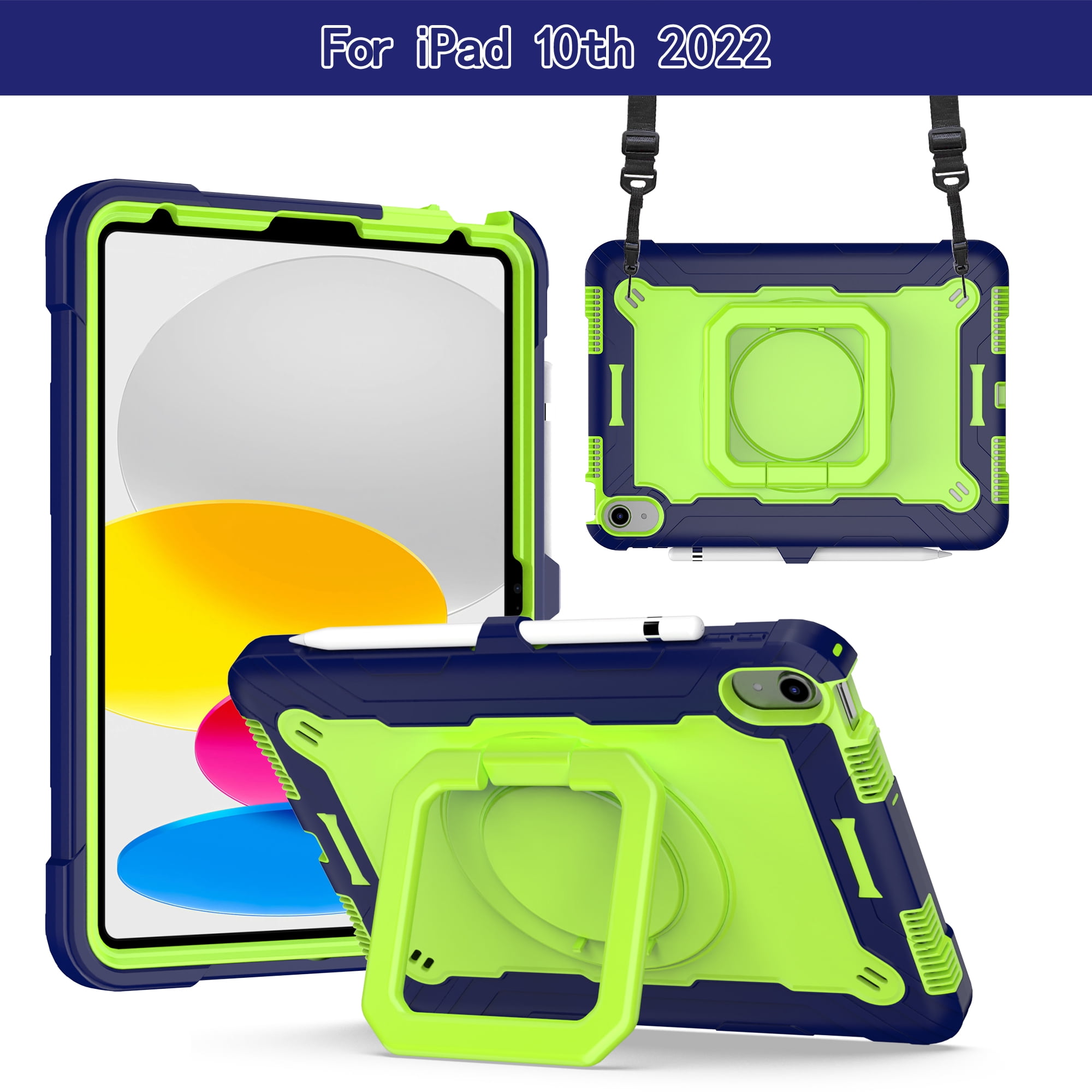 ELEHOLD Rugged Case for iPad 10.9 inch 10th Gen 2022 with 360° Rotating ...