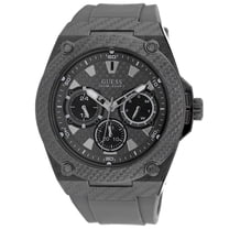 GUESS Men's Analog Quartz Watch, Gunmetal Gray Face, Brown Leather Band ...
