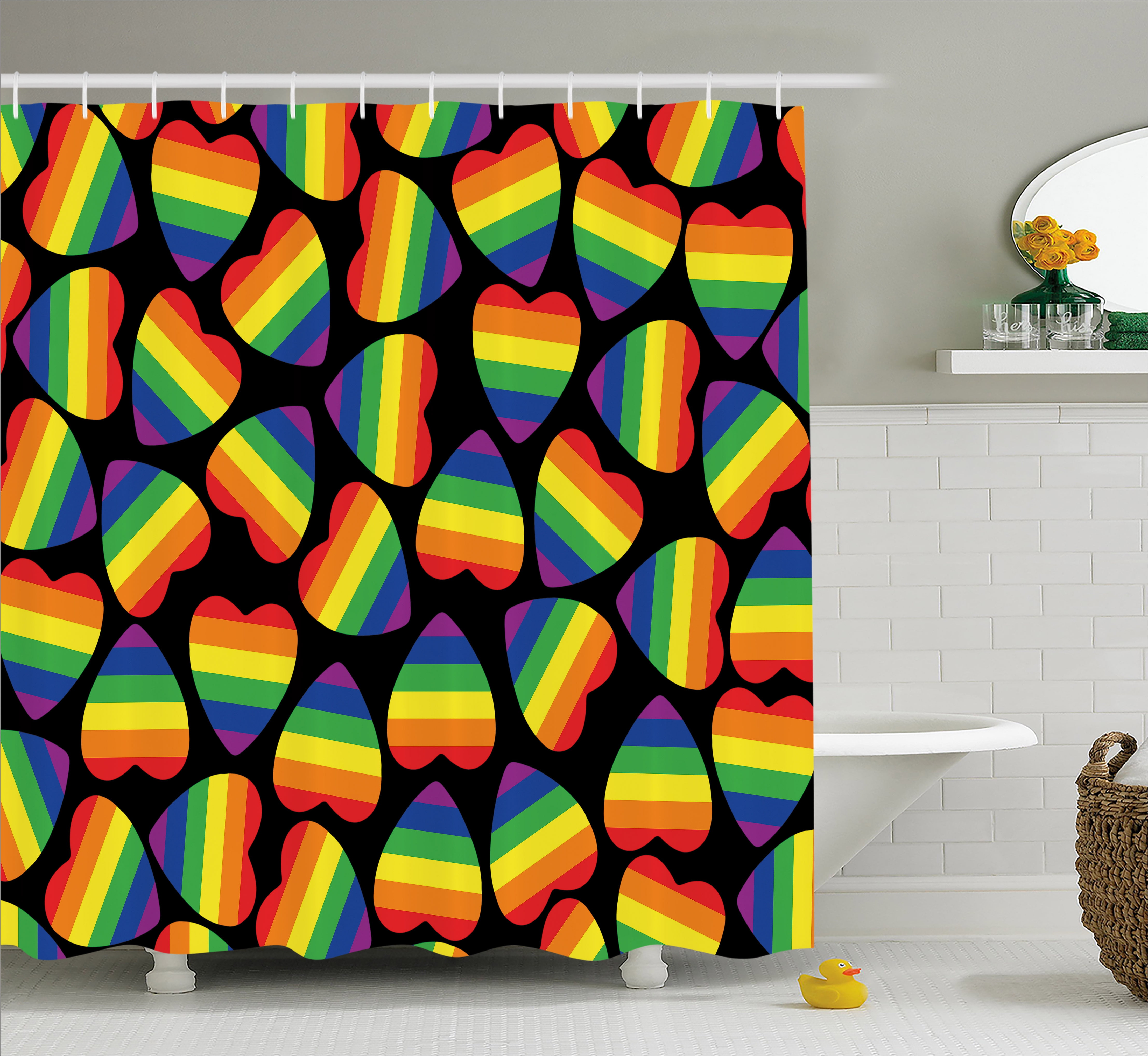 Pride Decorations Shower Curtain Set Of Colorful Heart Shapes With Gay