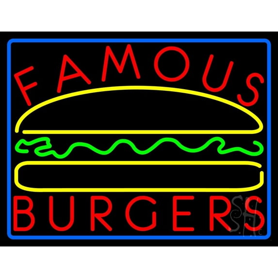 Famous Burgers LED Neon Sign 15 x 19 - inches, Clear Edge Cut Acrylic ...