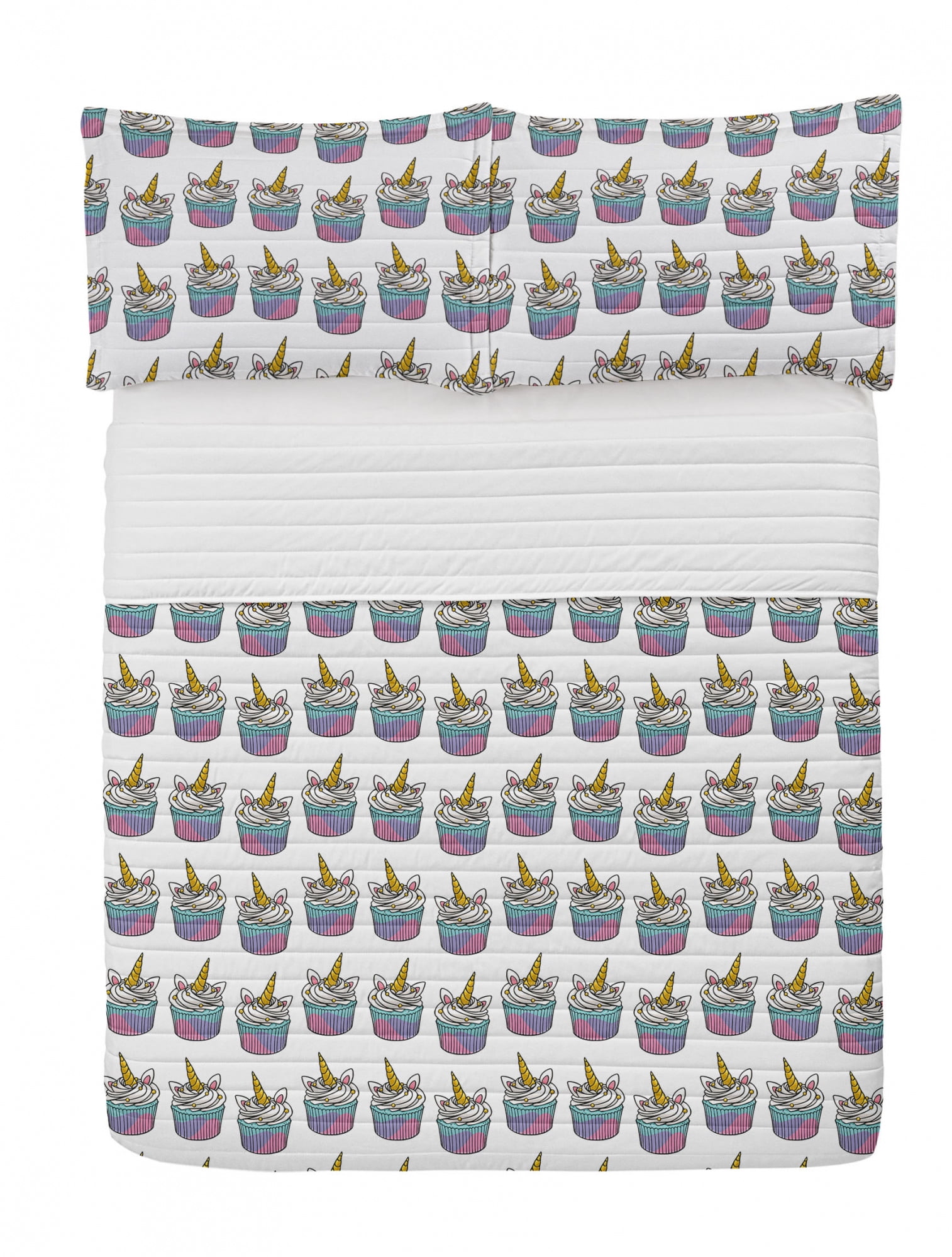 Cupcake Microfiber Bedspread Set, Unicorn Themed Whipped Cream with ...