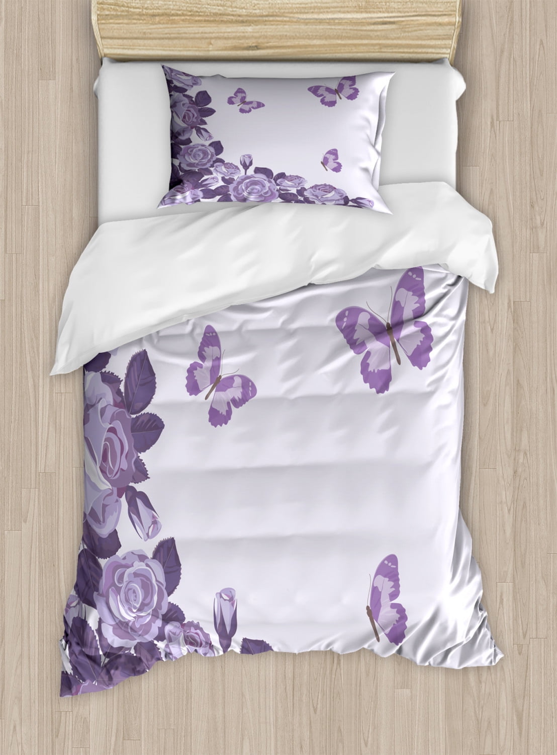 Lilac Twin Size Duvet Cover Set, Bridal Composition with Rose Buds ...