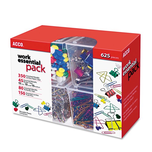 ACCO 350 Paper Clips, 150 Push Pins, 80 Butterfly Clips, 45 Binder ...