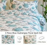 Anray Home King Size Floral Quilt Set, Water Blue Hydrangea ...