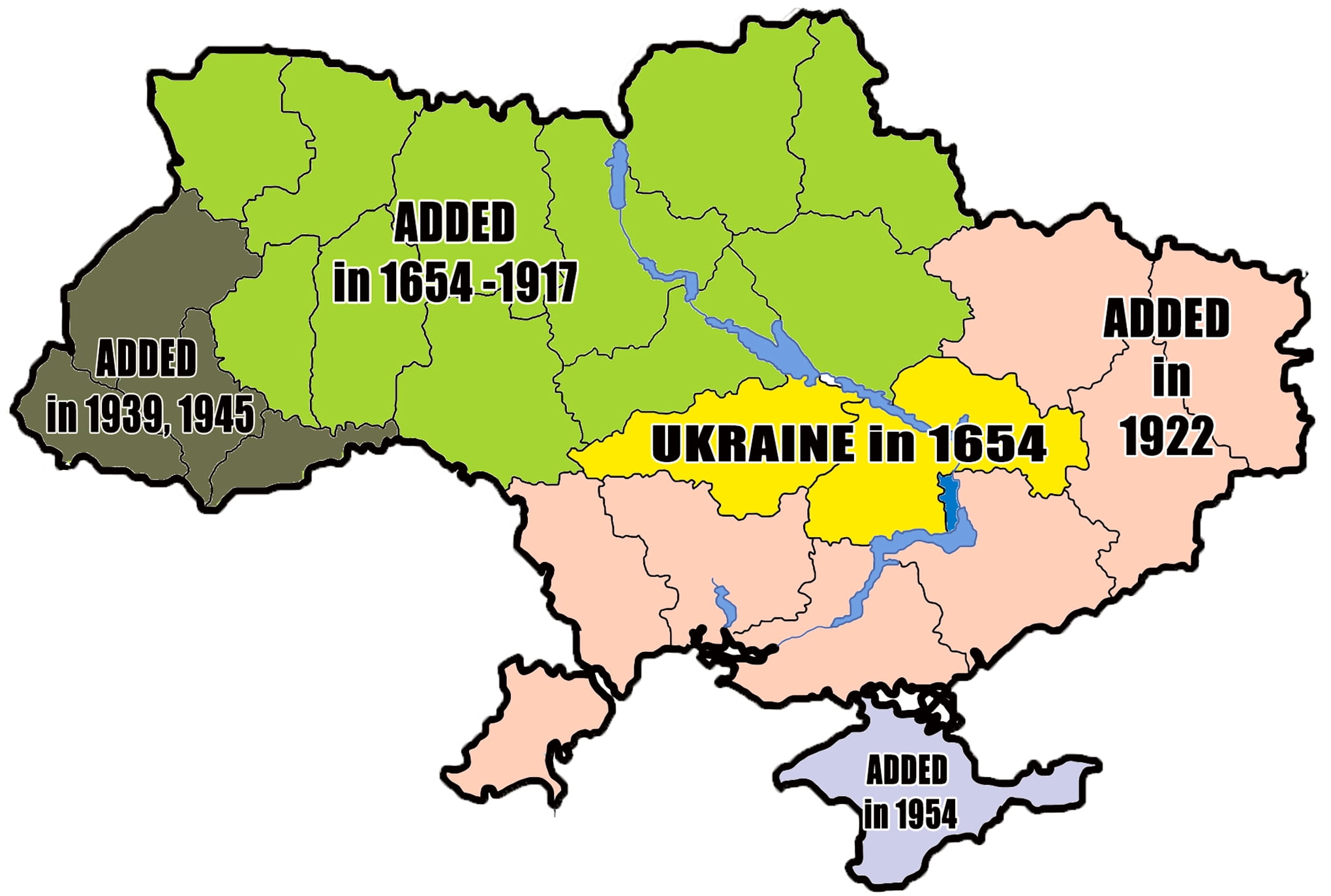 24x16in Historical map of Ukrainian borders 1654-2014 【Coated Paper ...