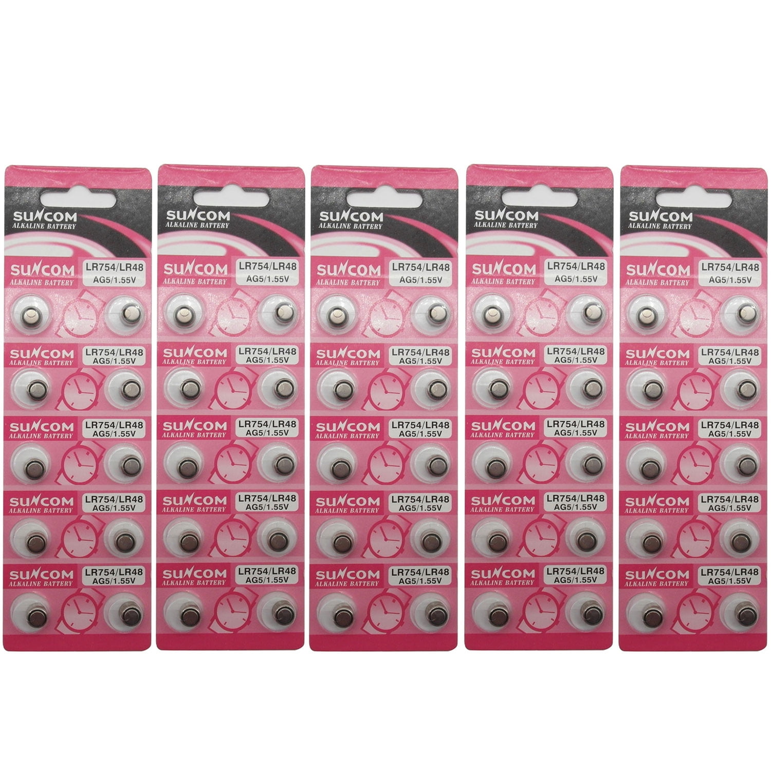 SUNCOM (50 pcs) AG5 Alkaline 1.5V Button Cell Battery Single Use LR754 ...