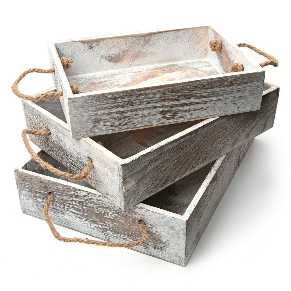 Cousin DIY Rustic Wooden White Wash Nested Tray Set, 3 Pieces in ...